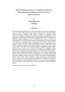 PENGARUH PERAN ORANG TUA TERHADAP MOTIVASI BELAJAR PESERTA DIDIK PADA MASA ADAPTASI KEBIASAAN ...